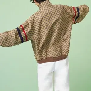 Gucci Gg Cotton Canvas Zip Jacket 'beige Blue