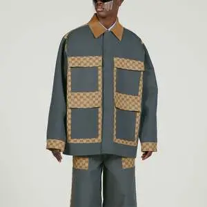 Gucci Cotton Canvas Gg Supreme Jacket - Dark Grey/beige