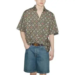 Gucci Print Cotton Poplin Shirt 'beige Ebony