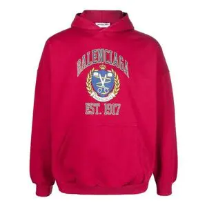 Balenciaga Est. 1917 College Logo Print Hoodie - Red