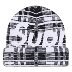 Supreme Big Logo Beanie - White Plaid