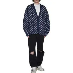 Balenciaga Allover Logo Knit Cardigan