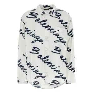 Balenciaga Scribble Logo Short Sleeve Minimal Shirt 'white Navy