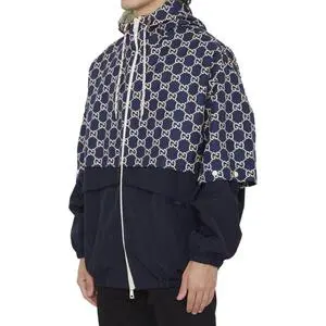 Gucci Gg Ripstop Fabric Zip Jacket 'blue Ivory