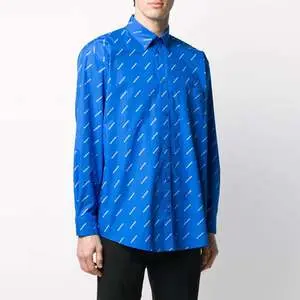 Balenciaga All Over Logo Shirt 'blue White