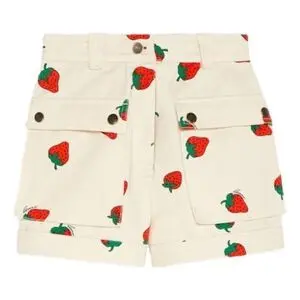 Gucci Strawberry Print Cotton Twill Shorts - Ivory