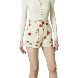 Gucci Strawberry Print Cotton Twill Shorts - Ivory