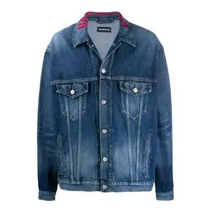 Balenciaga Neck Logo Denim Jacket - Blue