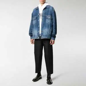 Balenciaga Neck Logo Denim Jacket - Blue
