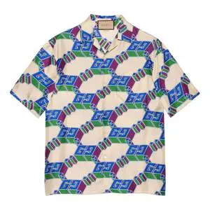 Gucci 3d Gg Print Silk Shirt 'blue Ivory - Blue/ivory