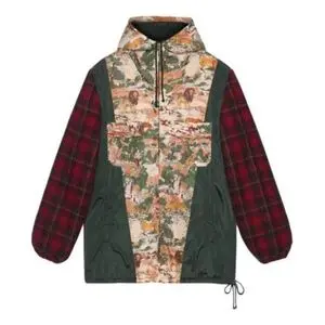Gucci Nylon Jacket With Feline Print And Plaid Sleeves
