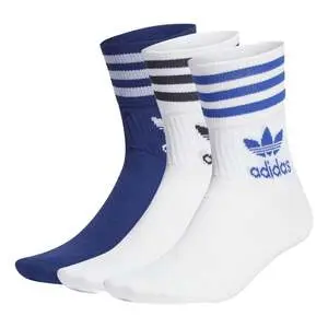 Adidas Mid-cut Crew Socks 3 Pairs 'white Blue - White/blue