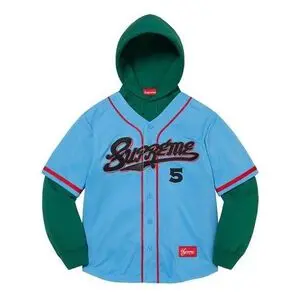 Supreme Baseball Jersey Hooded Sweatshirt - Teal/green/red