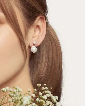 POPPY FINCH Baroque Pearl Duo Drop Earrings In 14k Yellow