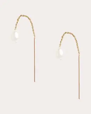 POPPY FINCH Petite Pearl Threader Earrings - Gold
