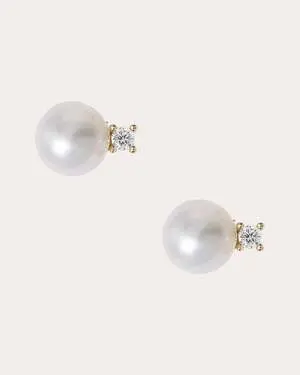 POPPY FINCH Diamond & Freshwater Pearl Stud Earrings - Gold