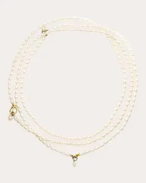 POPPY FINCH Freshwater Pearl Petite Oval Long Necklace - Gold