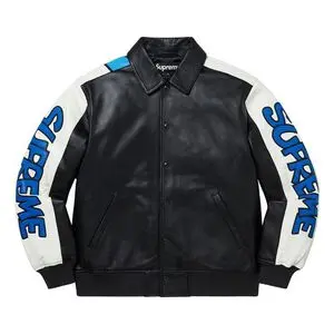 Supreme Smurfs Leather Varsity Jacket 'black Blue White - Black/blue/white