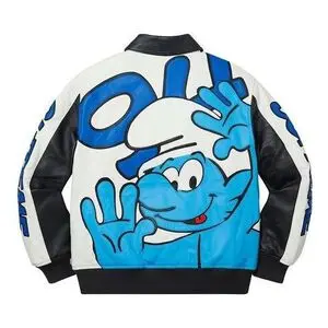 Supreme Smurfs Leather Varsity Jacket 'black Blue White