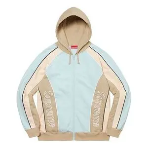 Supreme Track Paneled Zip Up Hooded Sweatshirt - Teal/beige