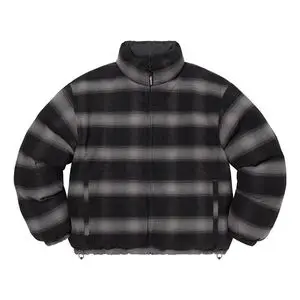 Supreme Flannel Reversible Puffer Jacket 'black Grey - Black/grey