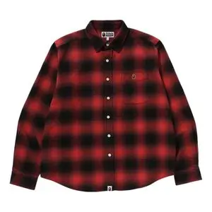 A BATHING APE One Point Ombre Check Relaxed Fit Long-sleeve Shirt 'red - Red/black