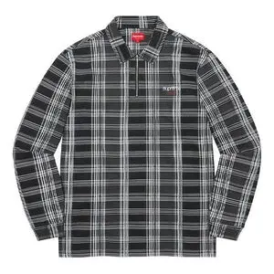 Supreme Plaid Zip Up L/s Polo 'black White - Black/white
