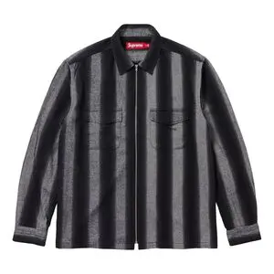 Supreme Stripe Flannel Zip Up Shirt 'black Grey - Black/grey