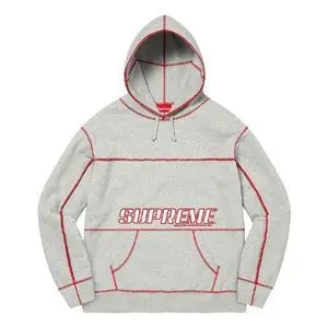 Supreme Coverstitch Hooded Sweatshirt 'grey Red - Grey/red
