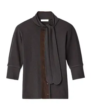 LEMAIRE Ascot T-shirt In Linen And Cotton Ribbed Jersey - Basalt