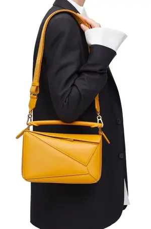 Loewe Small Puzzle Bag In Satin Calfskin - Yellow