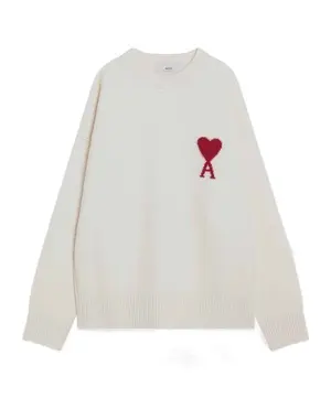 AMI Paris De Coeur Crewneck Knitted Jumper - White