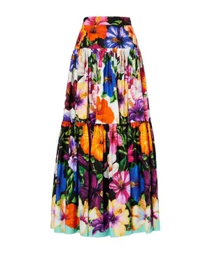 Dolce & Gabbana Floral Tiered Cotton Maxi Skirt - Multicolor