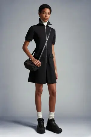 Moncler Ribbed Knit Zip-up Polo Dress With Pocket Detail