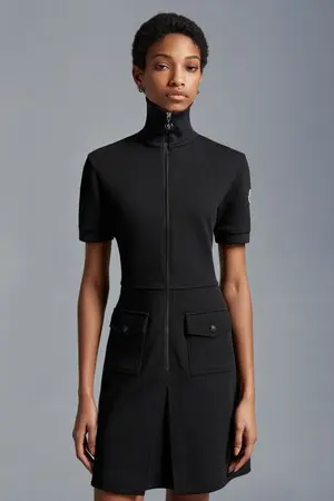 Moncler Ribbed Knit Zip-up Polo Dress With Pocket Detail