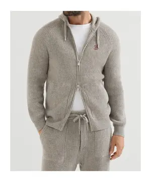 Brunello Cucinelli Logo Embroidered Zipped Cardigan - Stone Gray