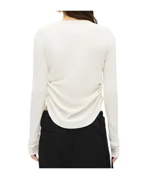 ANN DEMEULEMEESTER Ribbed Knit Ruched Long Sleeve Top - White
