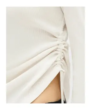 ANN DEMEULEMEESTER Ribbed Knit Ruched Long Sleeve Top - White