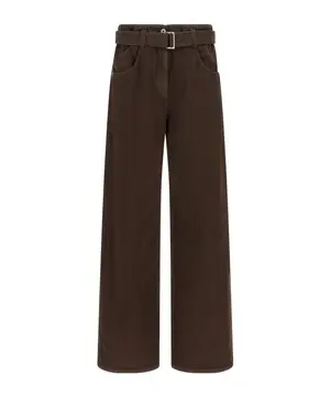Brunello Cucinelli Belted Twill Trousers - Brown