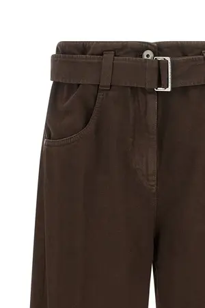 Brunello Cucinelli Belted Twill Trousers - Brown