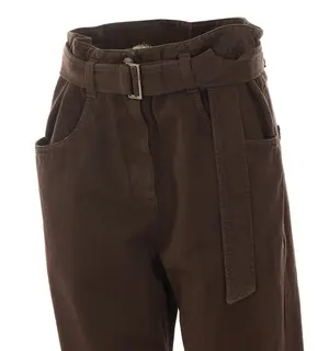 Brunello Cucinelli Belted Twill Trousers - Brown