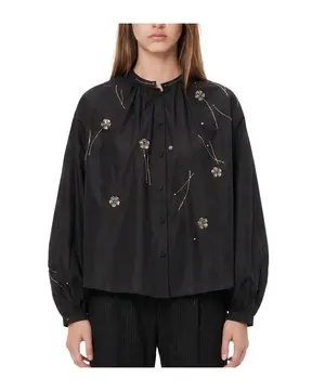 FORTE_FORTE Embroidered Floral Shirt - Black