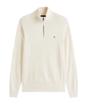 Tommy Hilfiger Mock Neck Quarter-zip Jumper With Cashmere - Ivory Petals