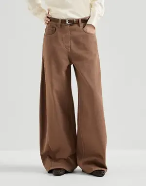 Brunello Cucinelli Dyed Denim Wide-leg Trousers With Monili Detail - Brown