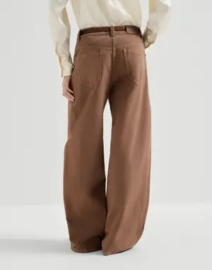 Brunello Cucinelli Dyed Denim Wide-leg Trousers With Monili Detail - Brown