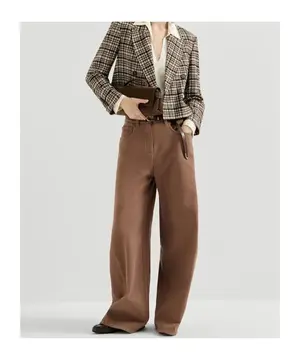 Brunello Cucinelli Dyed Denim Wide-leg Trousers With Monili Detail - Brown