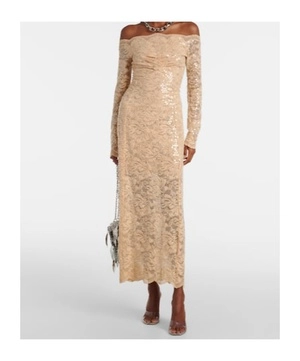 Rabanne Sequined Off-shoulder Lace Maxi Dress