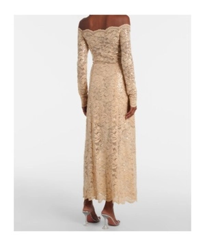 Rabanne Sequined Off-shoulder Lace Maxi Dress