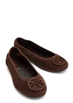 Tory Burch Reva Suede Ballet Flats - Brown