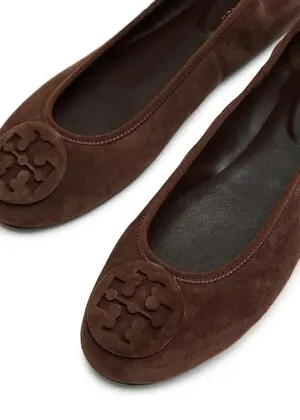 Tory Burch Reva Suede Ballet Flats - Brown